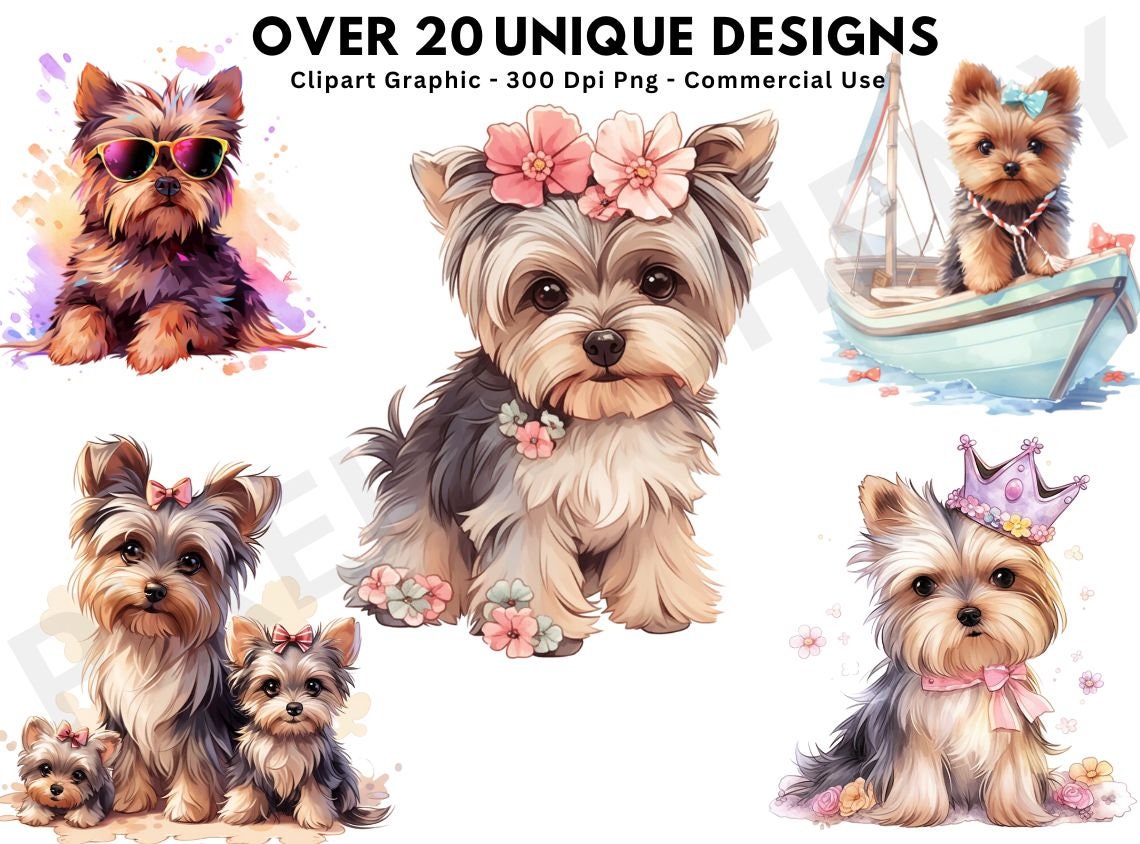 Yorkshire Terrier Watercolor Clipart Cute Yorkie PNG - Etsy