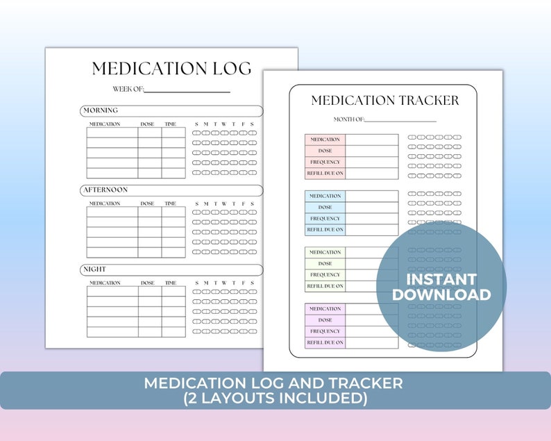 Medication Tracker and Log: Weekly and Monthly Printable PDF for ...
