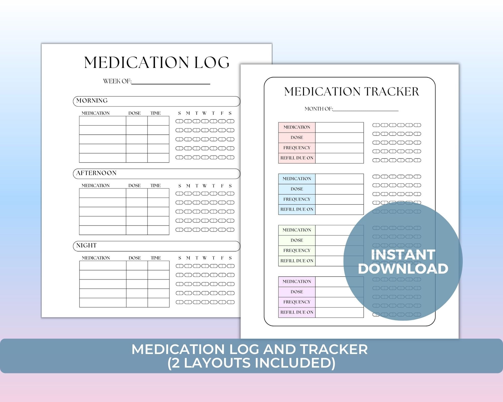 Medication Tracker and Log: Weekly and Monthly Printable PDF for ...