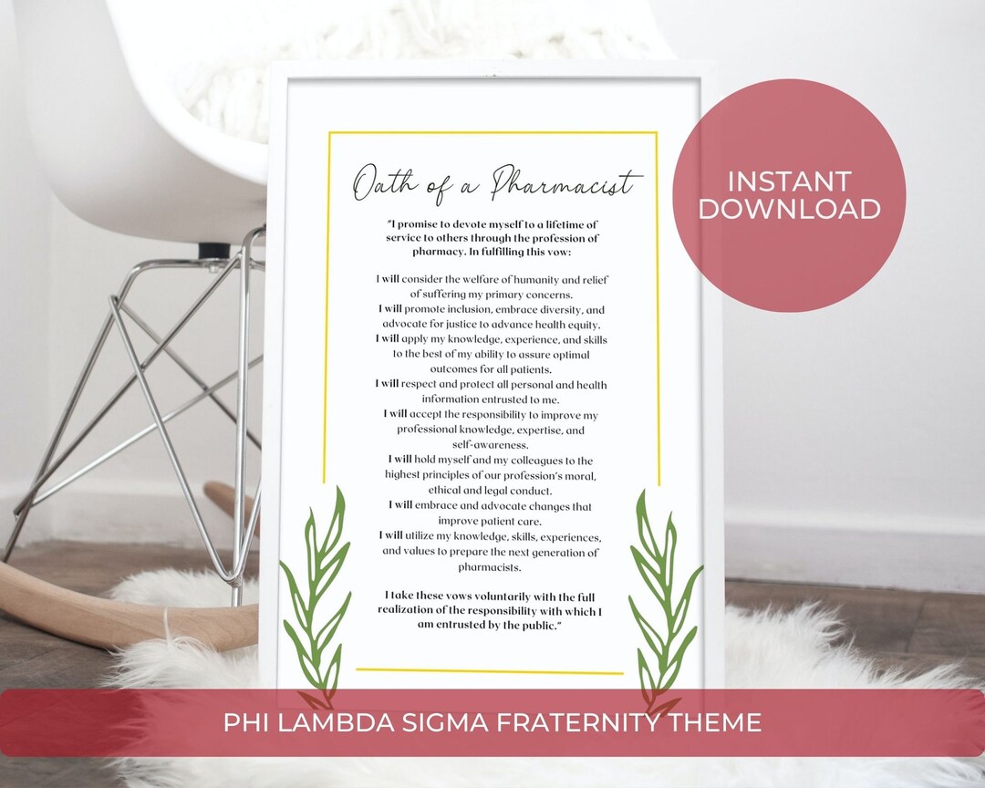 Oath of a Pharmacist | Pharmacist Gift | Phi Lambda Sigma Fraternity ...