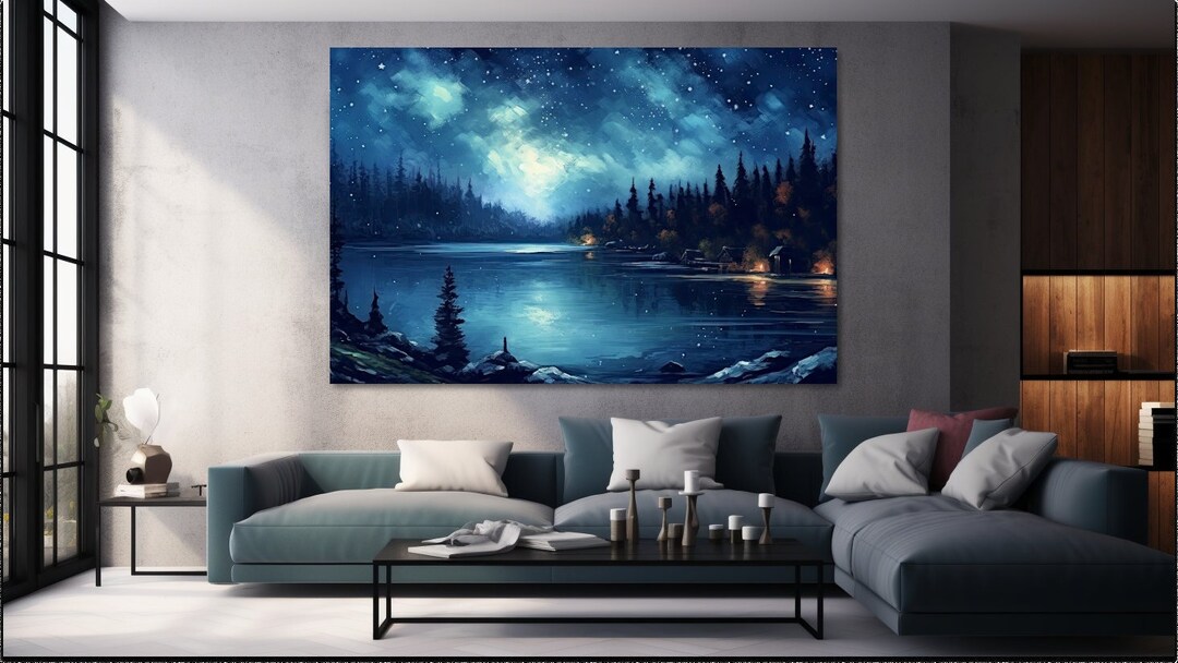 Vibrant Night Starry Sky Canvas Print, Nature Nighttime Landscapes ...