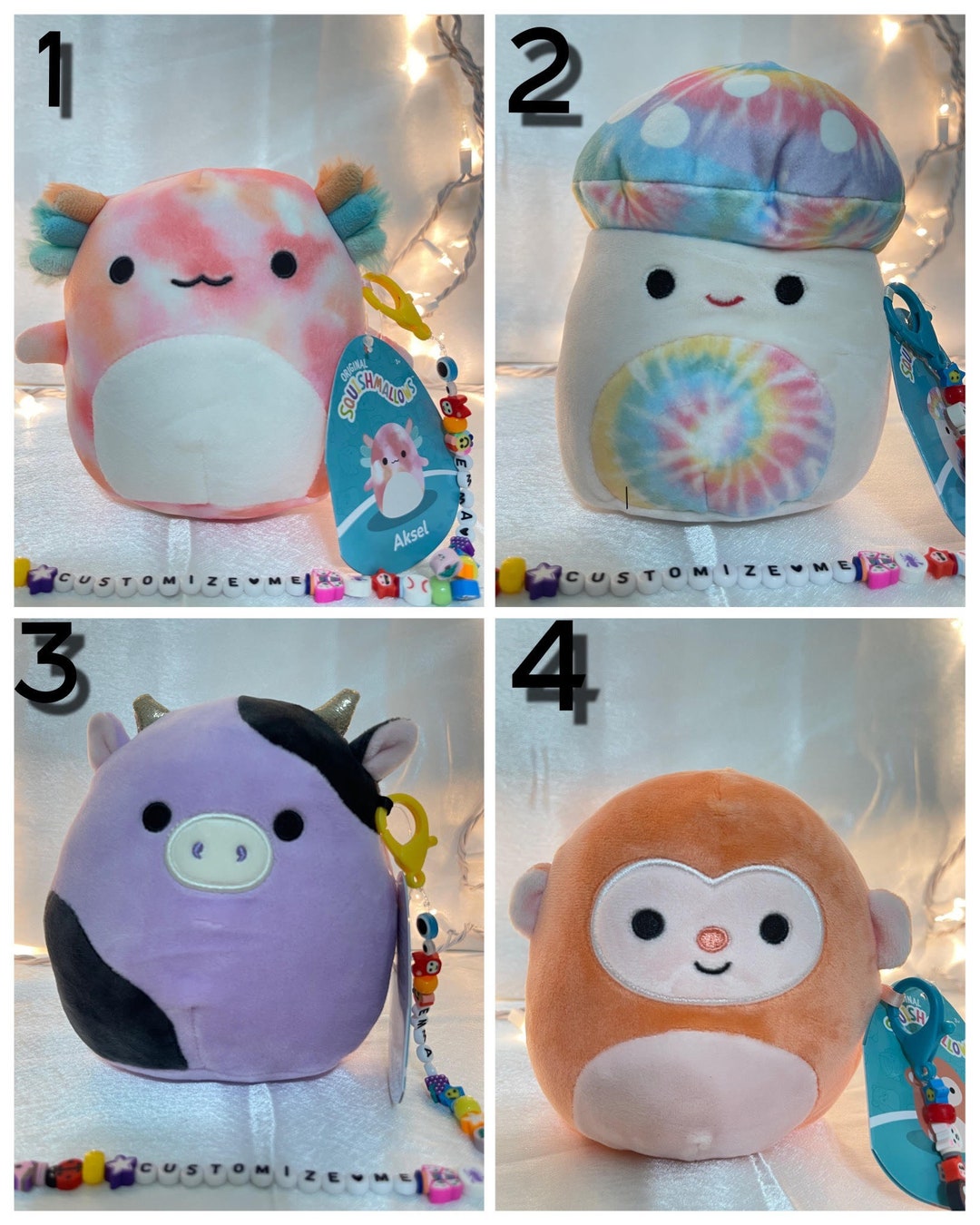 Squishmallow 5" Aksel Axolotl, Alexie Cow, Kervena, Elton Squad W ...