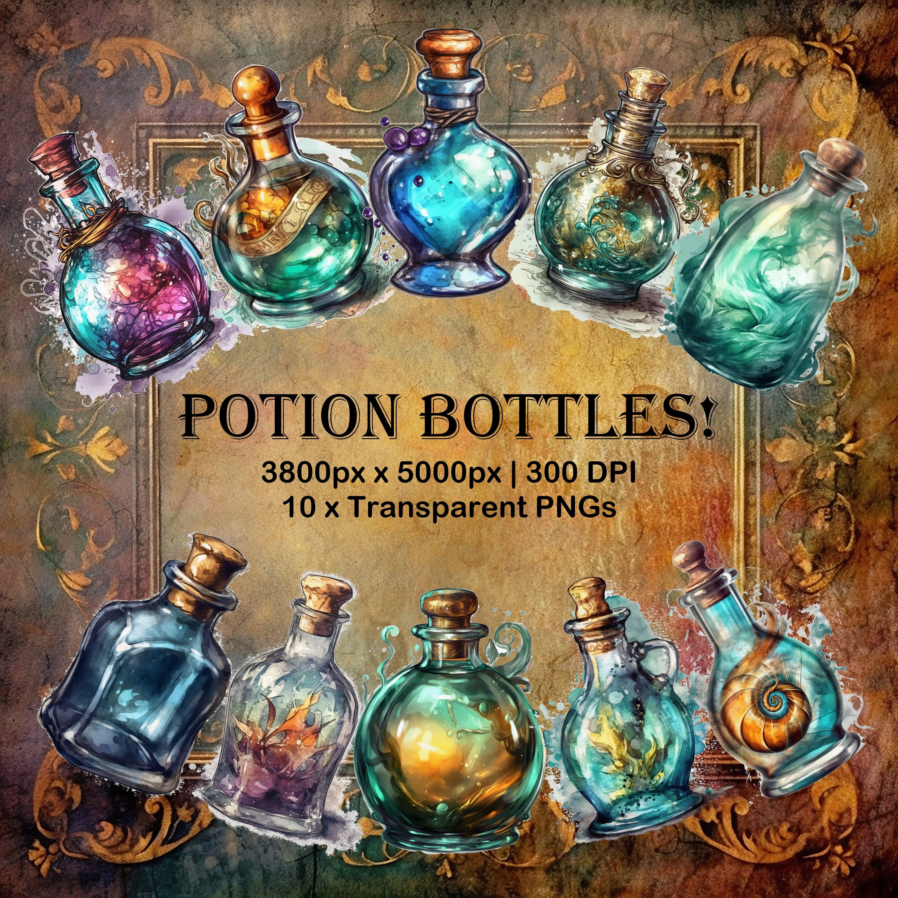 10 Wizard Potion Bottle Clip Art Pngs Magical, Enchanting, Fantasy ...