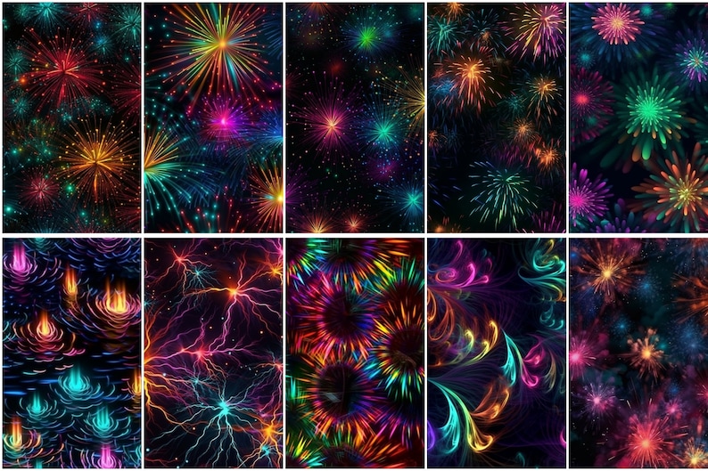 10 Neon Firework Patterns Printable Digital Art for - Etsy