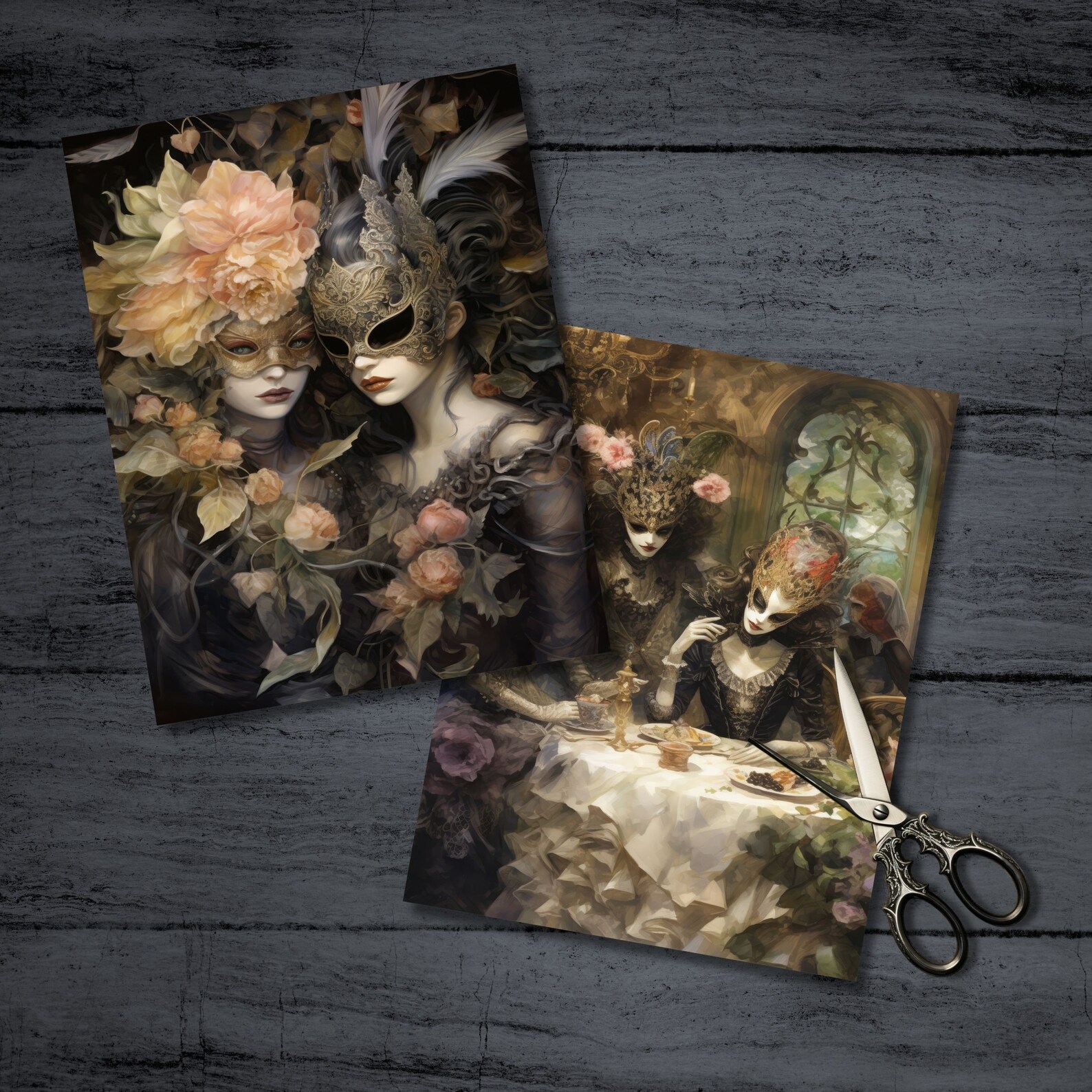 Gothic Spring Masquerade Junk Journal Papers, Mask Ball Scrapbook Page ...