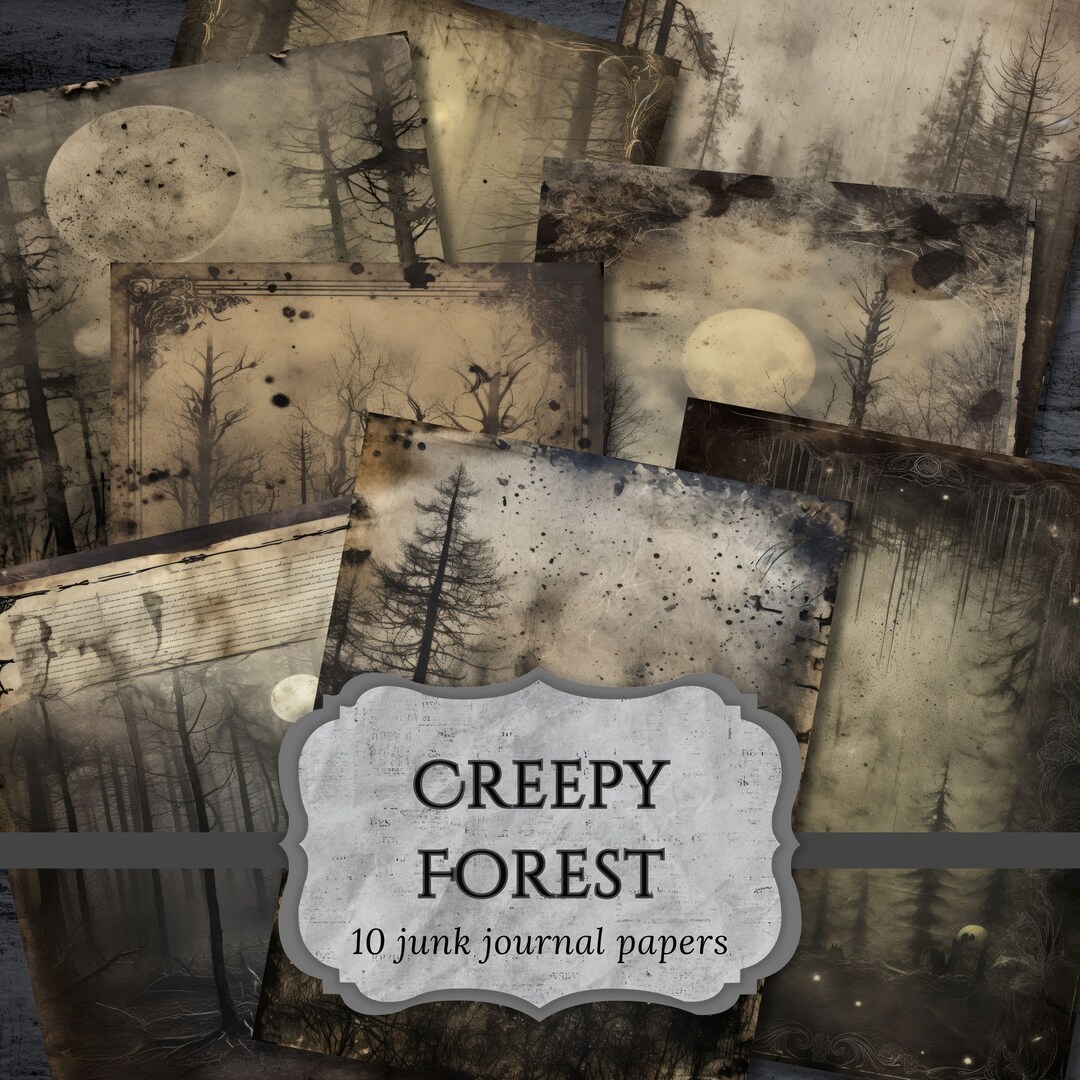 Creepy Forest Junk Journal Papers, Dark Woodland Scrapbook Page, Moody ...