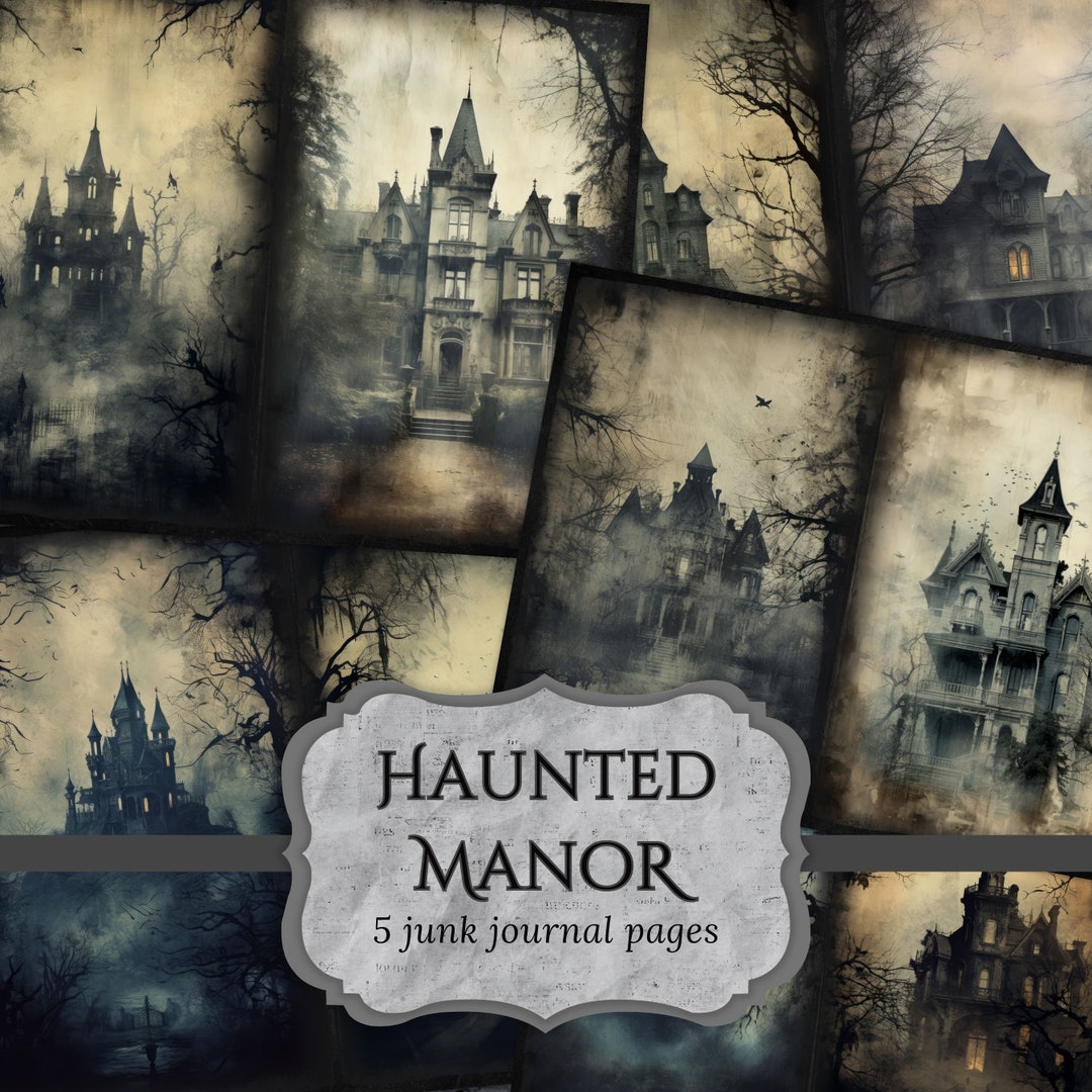 Haunted Manor Junk Journal Pages, Dark Fantasy Scrapbook Page, Mansion ...