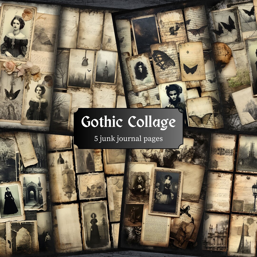 Gothic Collage Junk Journal Pages, Mixed Media Scrapbook Page, Dark ...