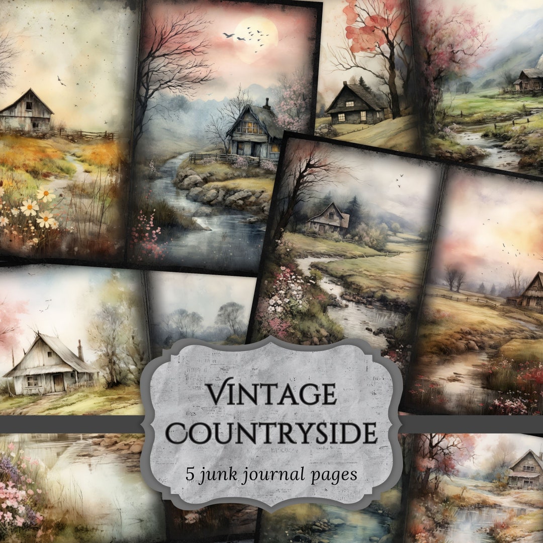 Vintage Countryside Junk Journal Pages, Rustic Farm Scrapbook Page ...