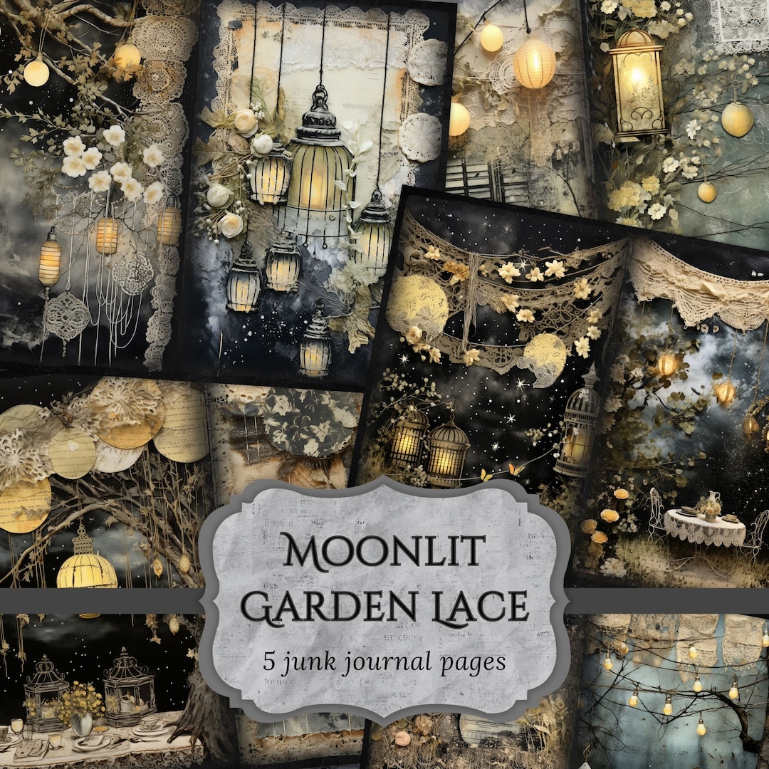 Moonlit Garden Lace Junk Journal Pages, Dark Fantasy Scrapbook Page ...