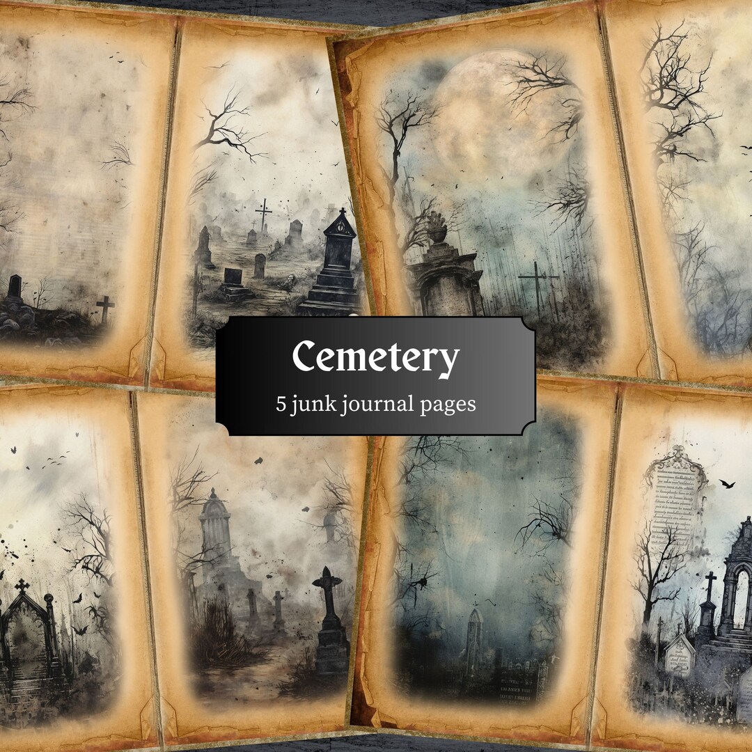 Cemetery Junk Journal Pages, Eerie Gothic Victorian Scrapbook Dark Page ...