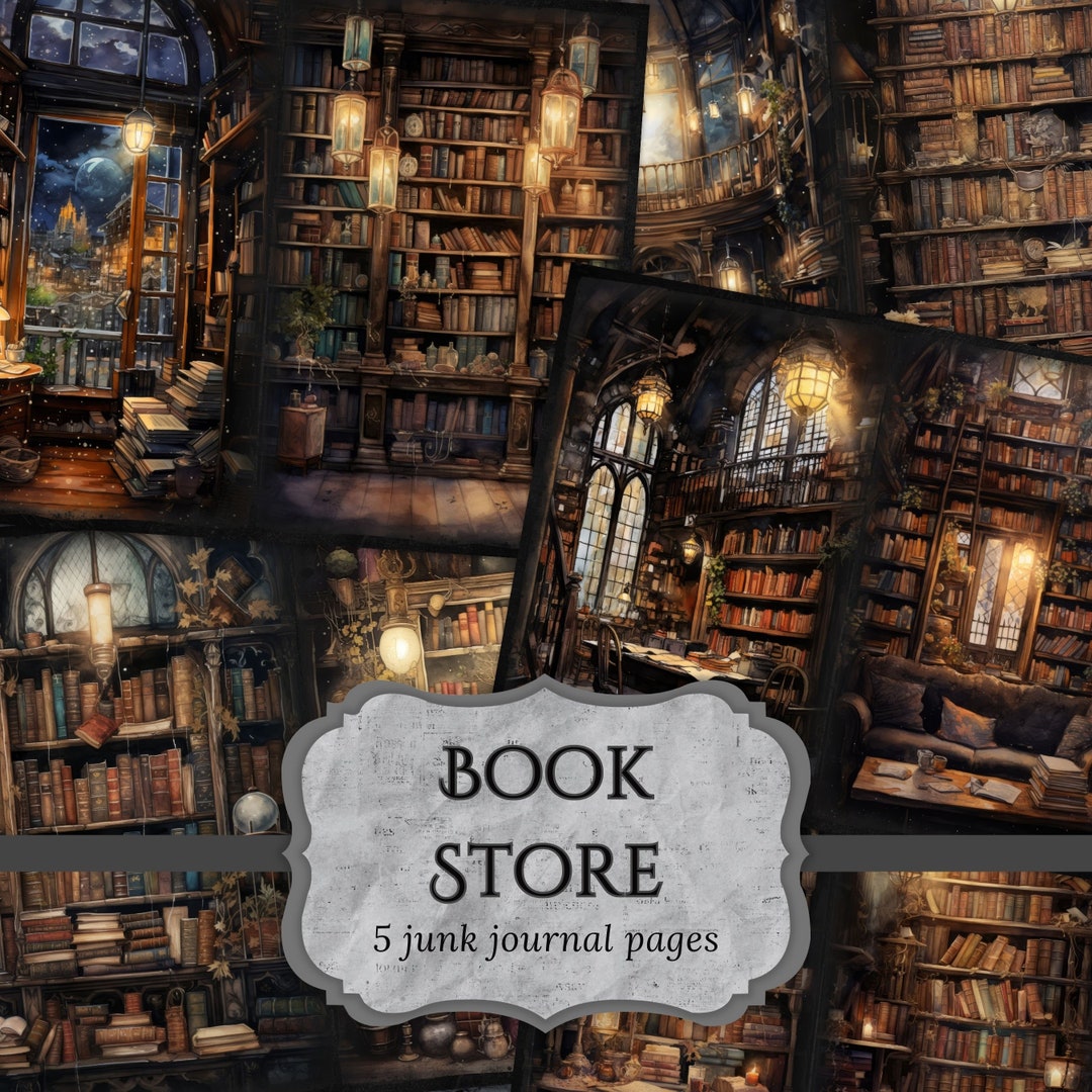 Book Store Junk Journal Pages, Book Shop Scrapbook Page, Reading ...