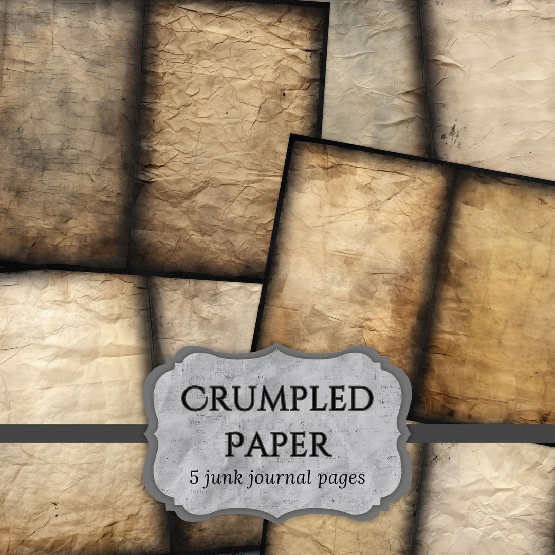 Crumpled Paper Junk Journal Pages, Vintage Scrapbook Page, Texture ...