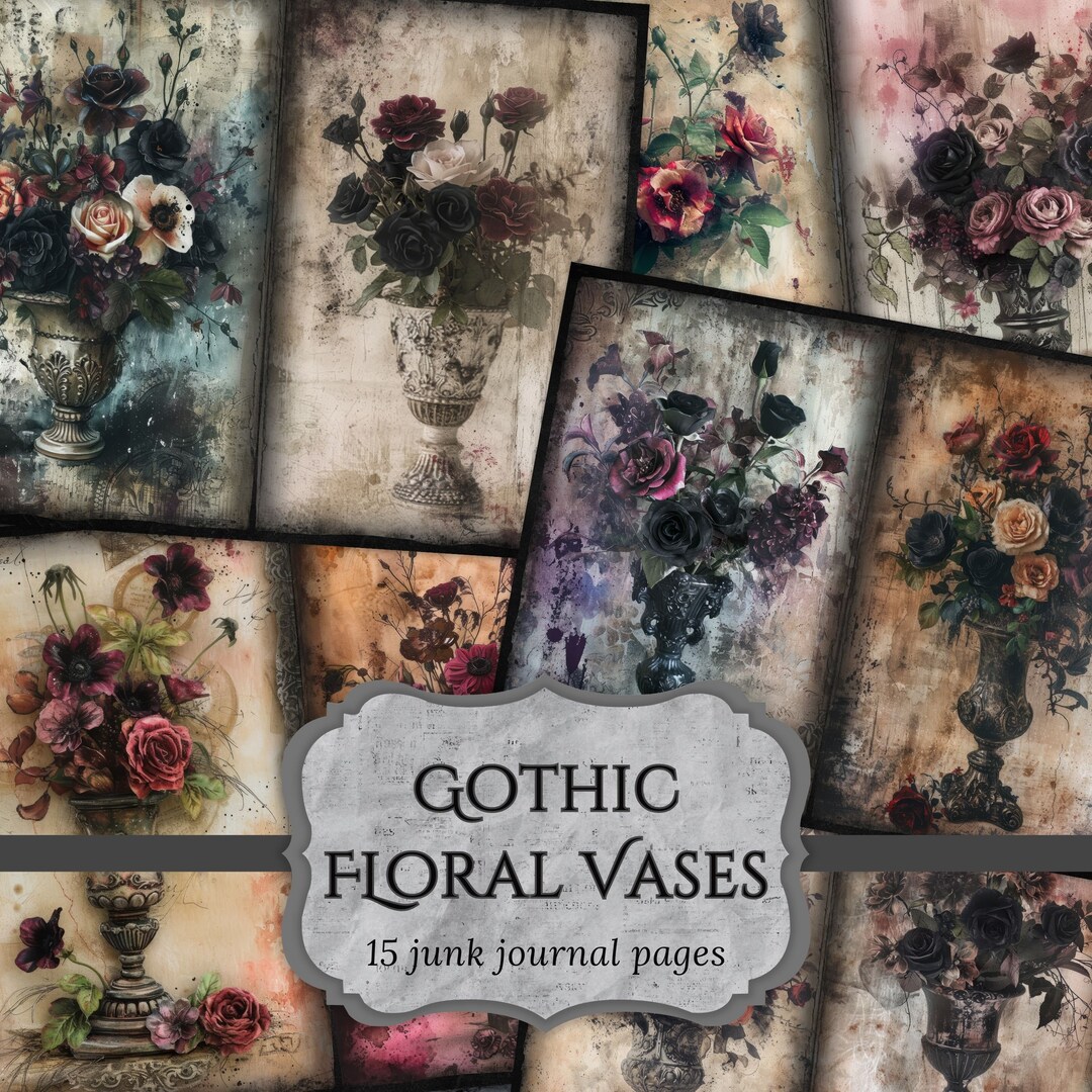 Gothic Floral Vases Junk Journal Pages, Victorian Scrapbook Pages ...