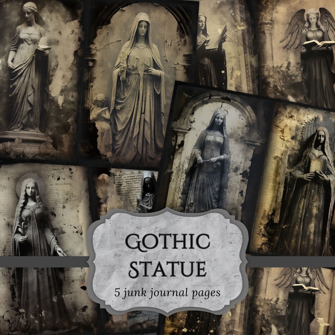 Gothic Statue Junk Journal Pages, Dark Fantasy Scrapbook Page ...