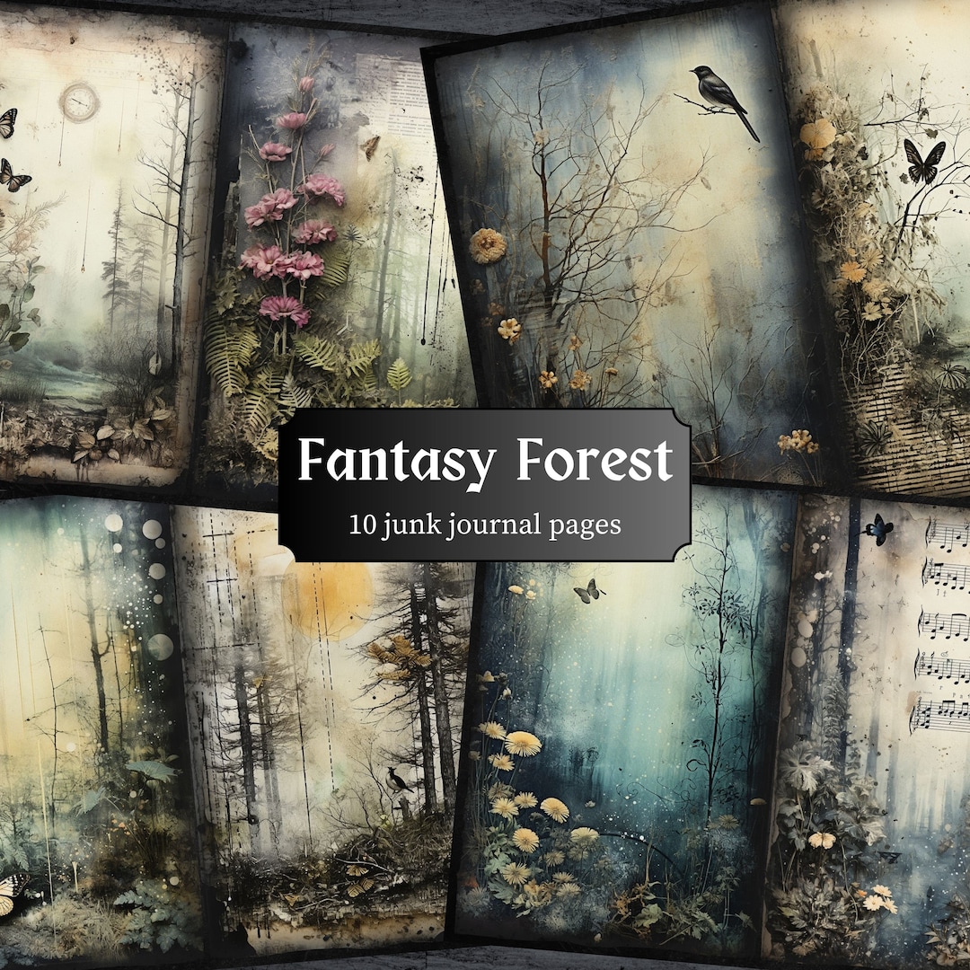 Fantasy Forest Junk Journal Pages, Woodland Scrapbook Page, Dark ...