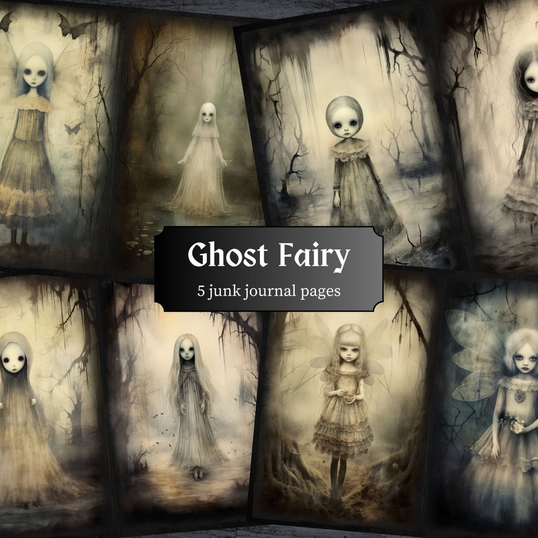 Ghost Fairy Junk Journal Pages, Dark Winged Beauty Scrapbook Page ...