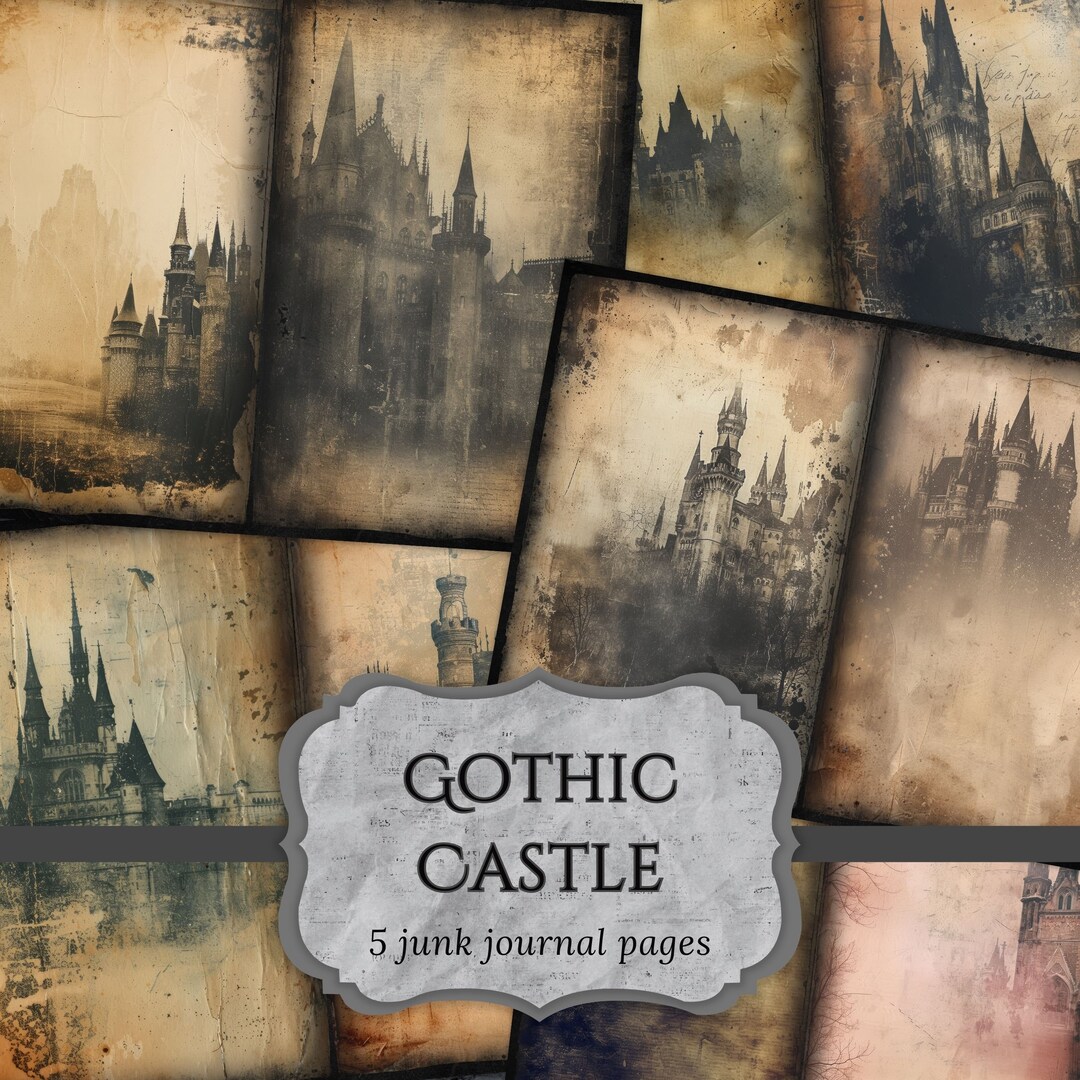 Gothic Castle Junk Journal Pages, Antique Scrapbook Page, Dark Fantasy ...