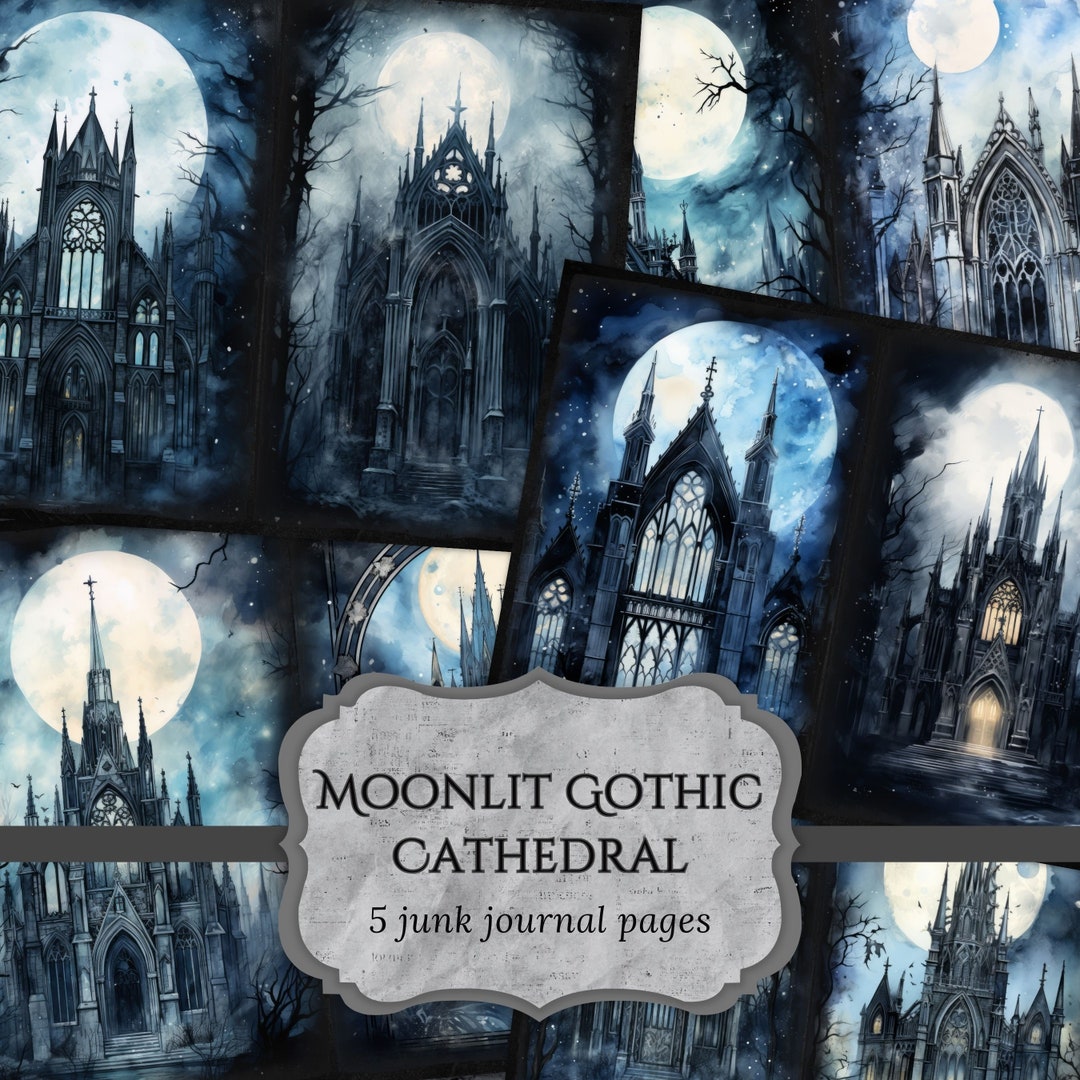 Moonlit Gothic Cathedral Junk Journal Pages, Night Scrapbook, Dark ...