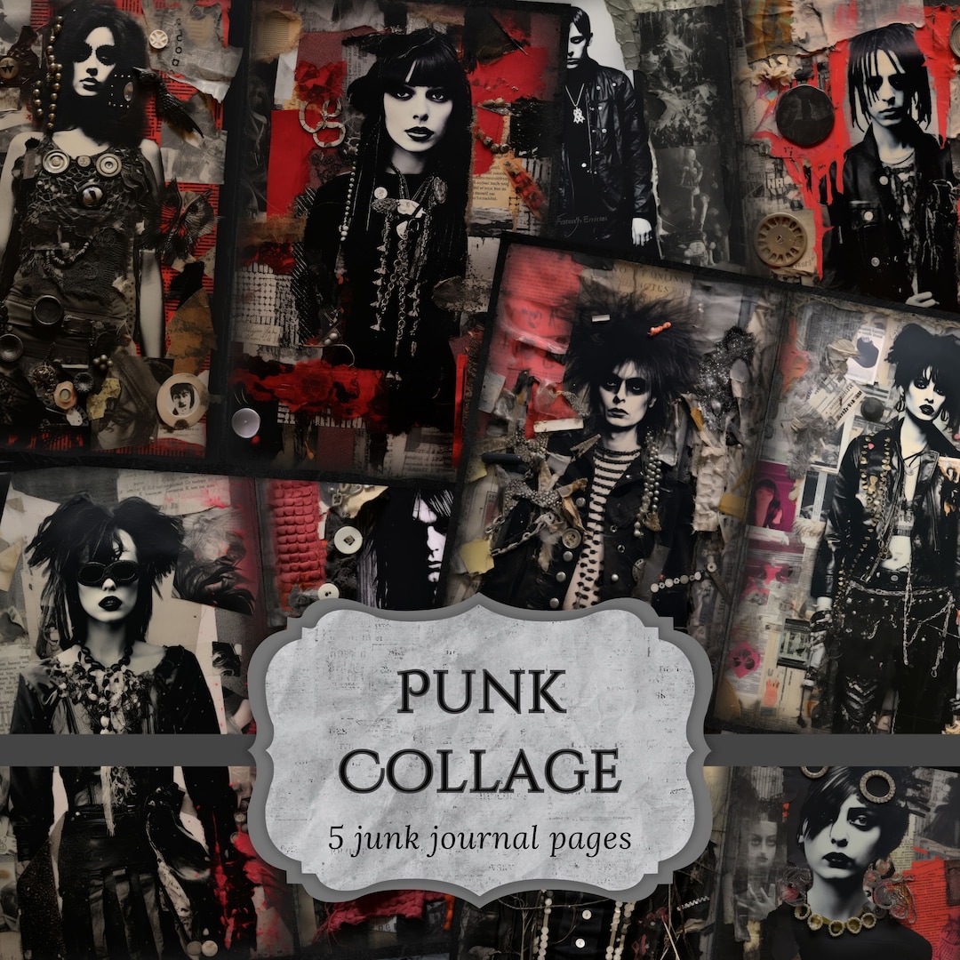 Punk Collage Junk Journal Pages, Red Fashion Scrapbook Page, Gothic ...