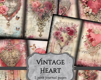 Victorian Lace Heart Junk Journal Papers, Valentines Scrapbook Page ...