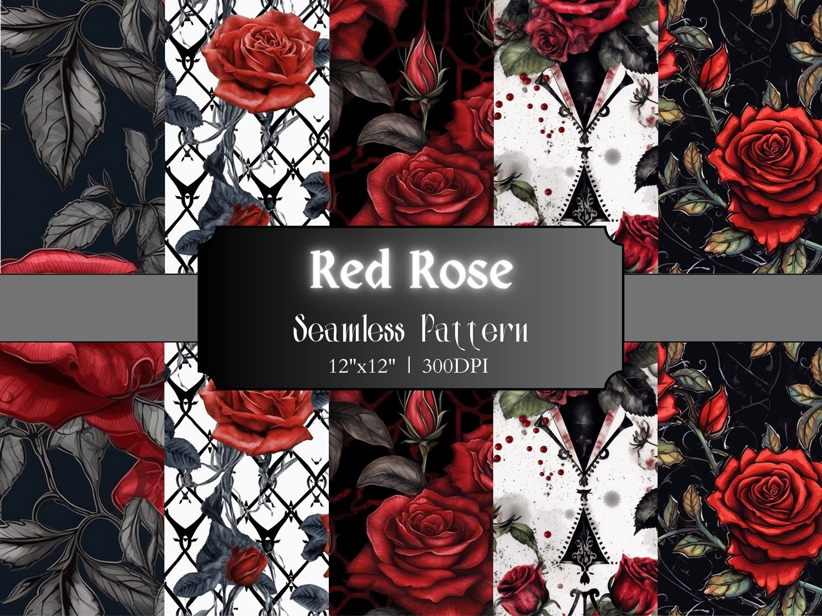 Red Rose Watercolor Seamless Pattern Gothic Floral Digital - Etsy
