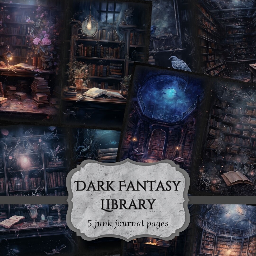 Dark Fantasy Library Junk Journal Pages, Gothic Books Scrapbook Page ...