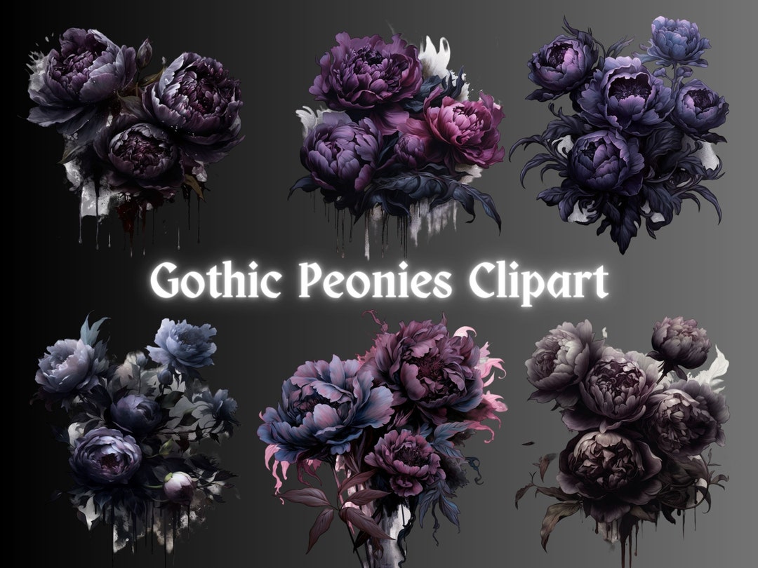 Gothic Peonies Clipart Dark Peony Clip Art Floral PNG - Etsy