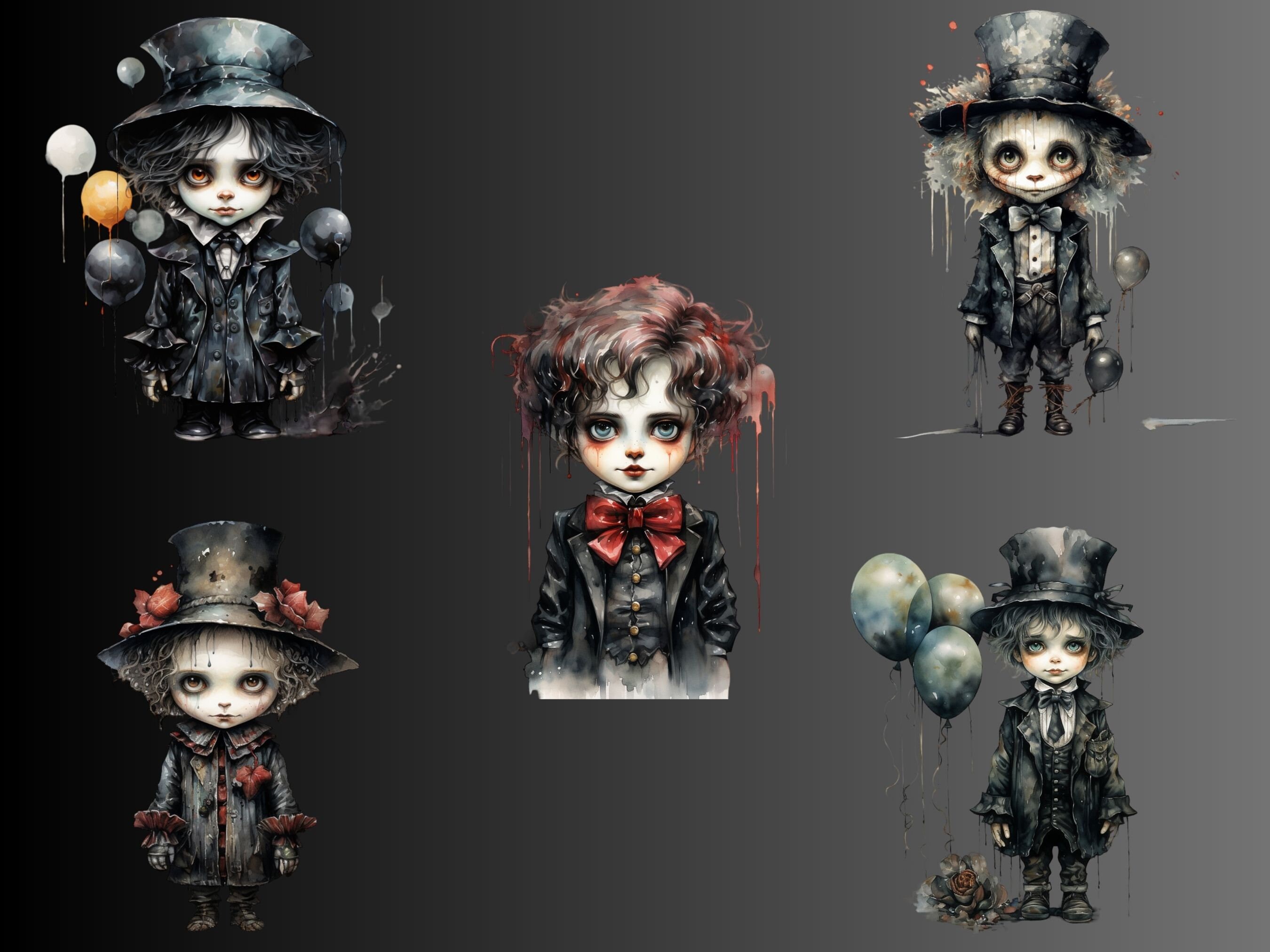 Gothic Clown Watercolor Clipart Creepy Clip Art Halloween - Etsy