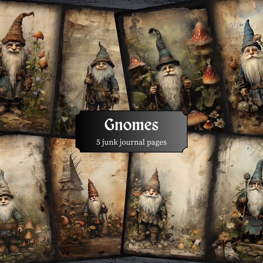 Gnomes Junk Journal Pages, Garden Gnome Scrapbook Page, Woodland ...