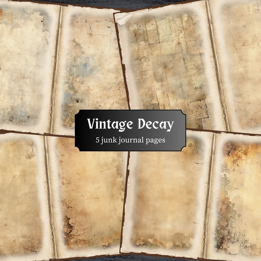 Vintage Decay Junk Journal Pages, Distressed Scrapbook Page, Vintage ...