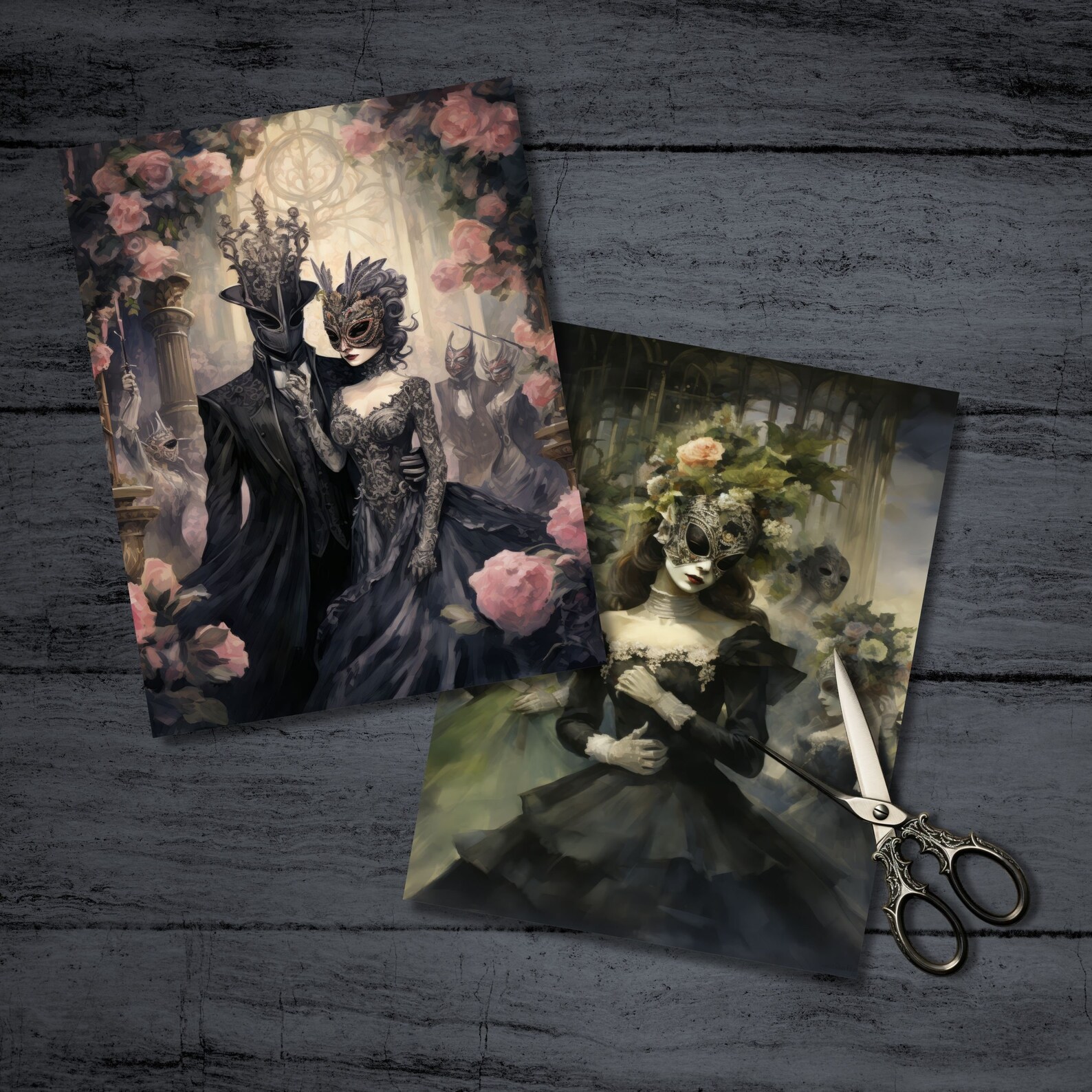 Gothic Spring Masquerade Junk Journal Papers, Mask Ball Scrapbook Page ...