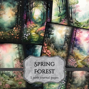 Spring Forest Junk Journal Pages, Floral Woodland Scrapbook Page ...