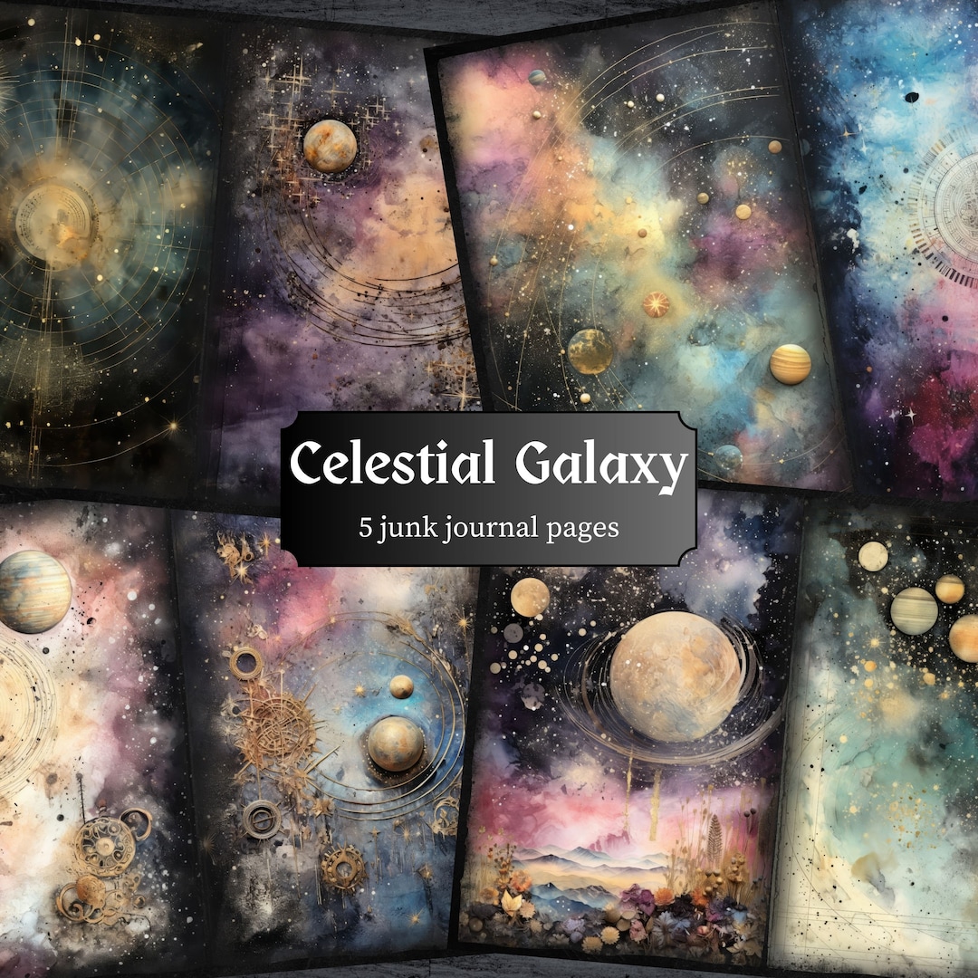 Celestial Galaxy Junk Journal Pages, Space Scrapbook Page, Planets ...
