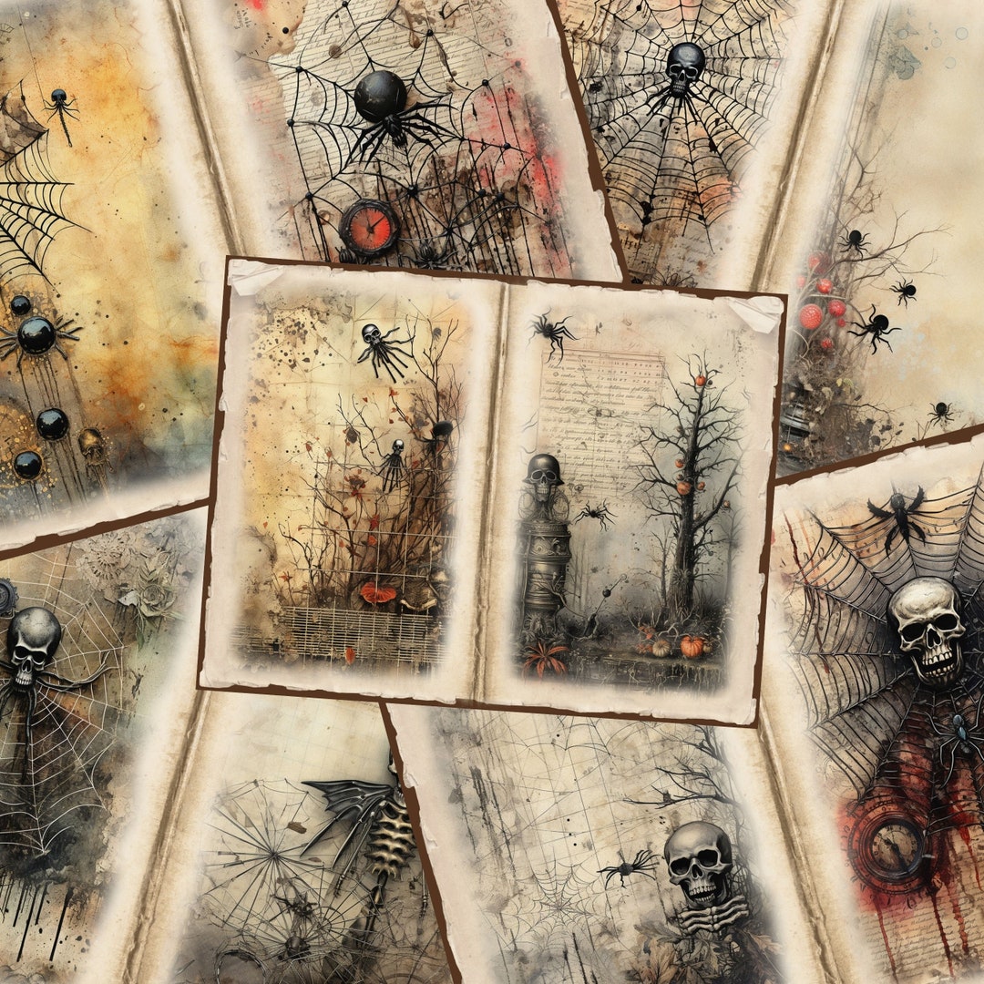 Halloween Spider Cobbweb Junk Journal Pages, Spooky Scrapbook Page ...