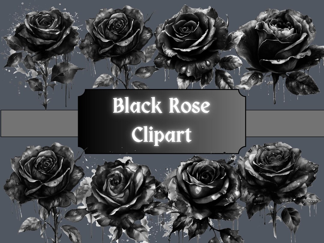 Full Black Roses Watercolor Clipart, Floral Clip Art, Gothic Flowers ...
