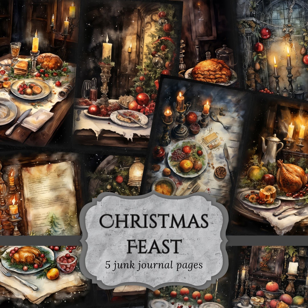 Christmas Feast Junk Journal Pages, Xmas Dinner Scrapbook Page, Food ...