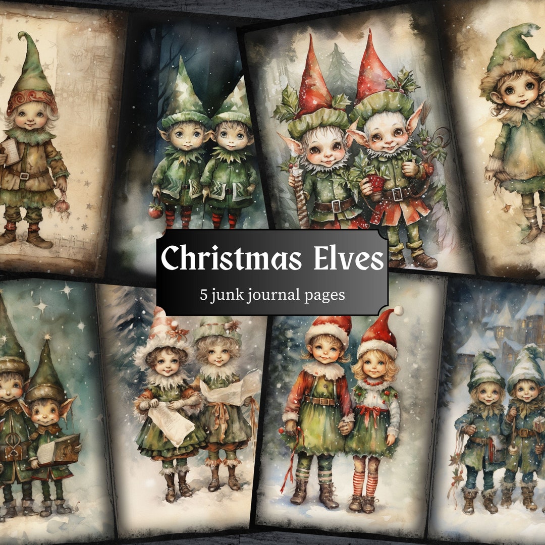 Christmas Elves Junk Journal Pages, Xmas Scrapbook, Vintage Journal ...