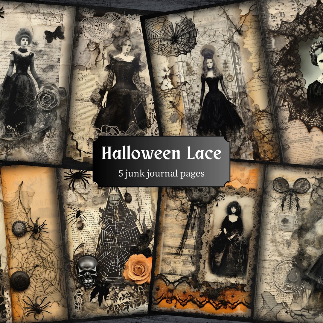 Halloween Lace Junk Journal Pages, Gothic Scrapbook Page, Vintage ...