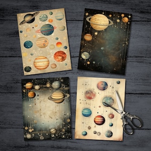Solar System Junk Journal Papers, Planets in Space Scrapbook Page, Celestial Journal Page ...