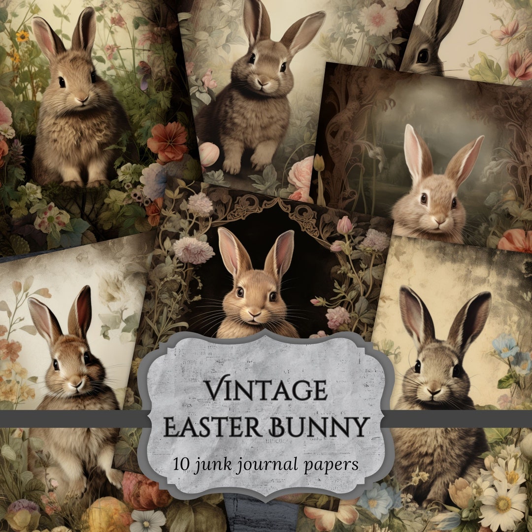 Vintage Easter Bunny Junk Journal Paper, Rabbit Scrapbooking Page ...