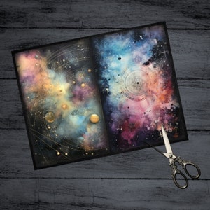 Celestial Galaxy Junk Journal Pages, Space Scrapbook Page, Planets ...