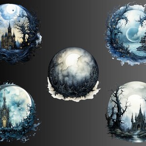 Gothic Moon Watercolor Clipart, Lunar Eclipse Clip Art, Dark Fantasy ...