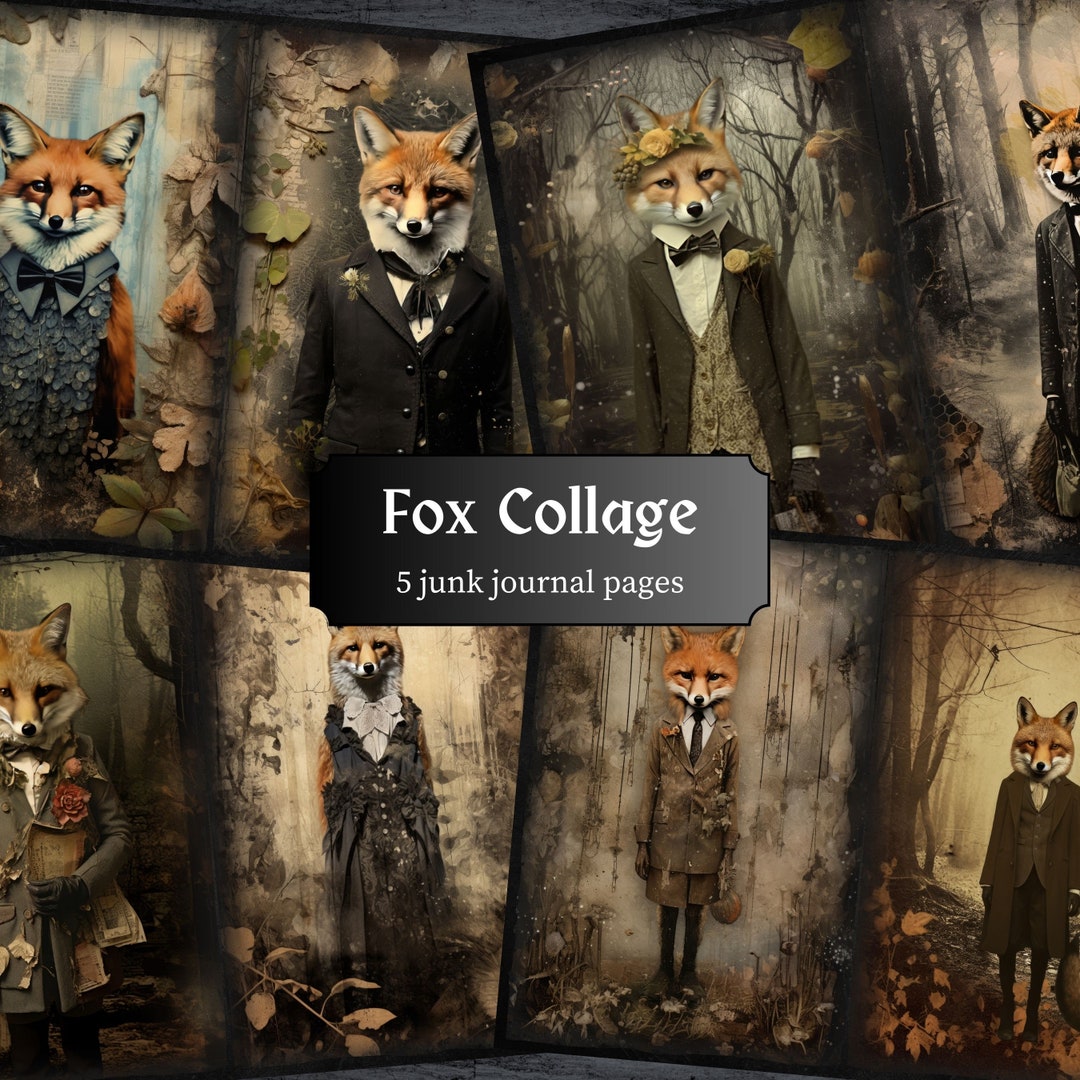 Fox Collage Junk Journal Pages, Surreal Foxes Scrapbook Page, Woodland ...