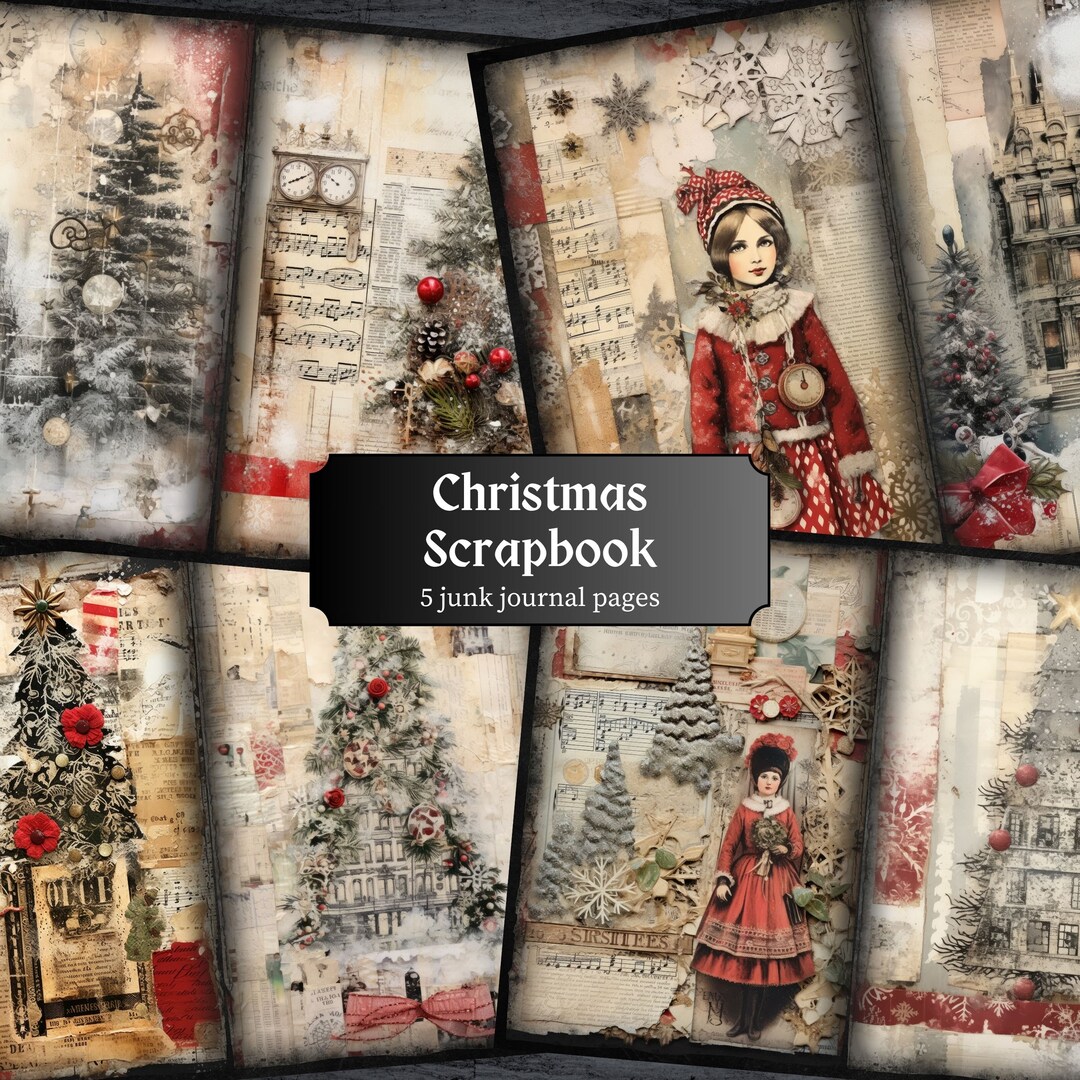 Christmas Scrapbook Junk Journal Pages, Xmas Scrapbook Page, Mixed ...
