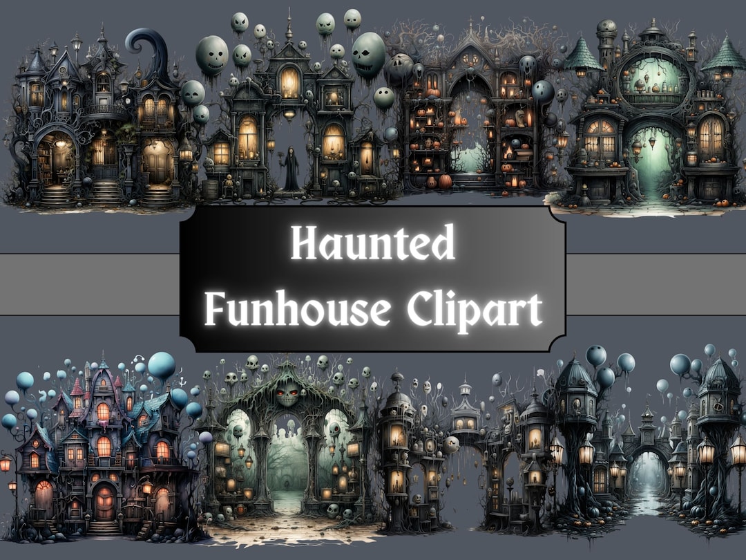 Haunted Funhouse Watercolor Clipart, Spooky Fun House Clip Art ...