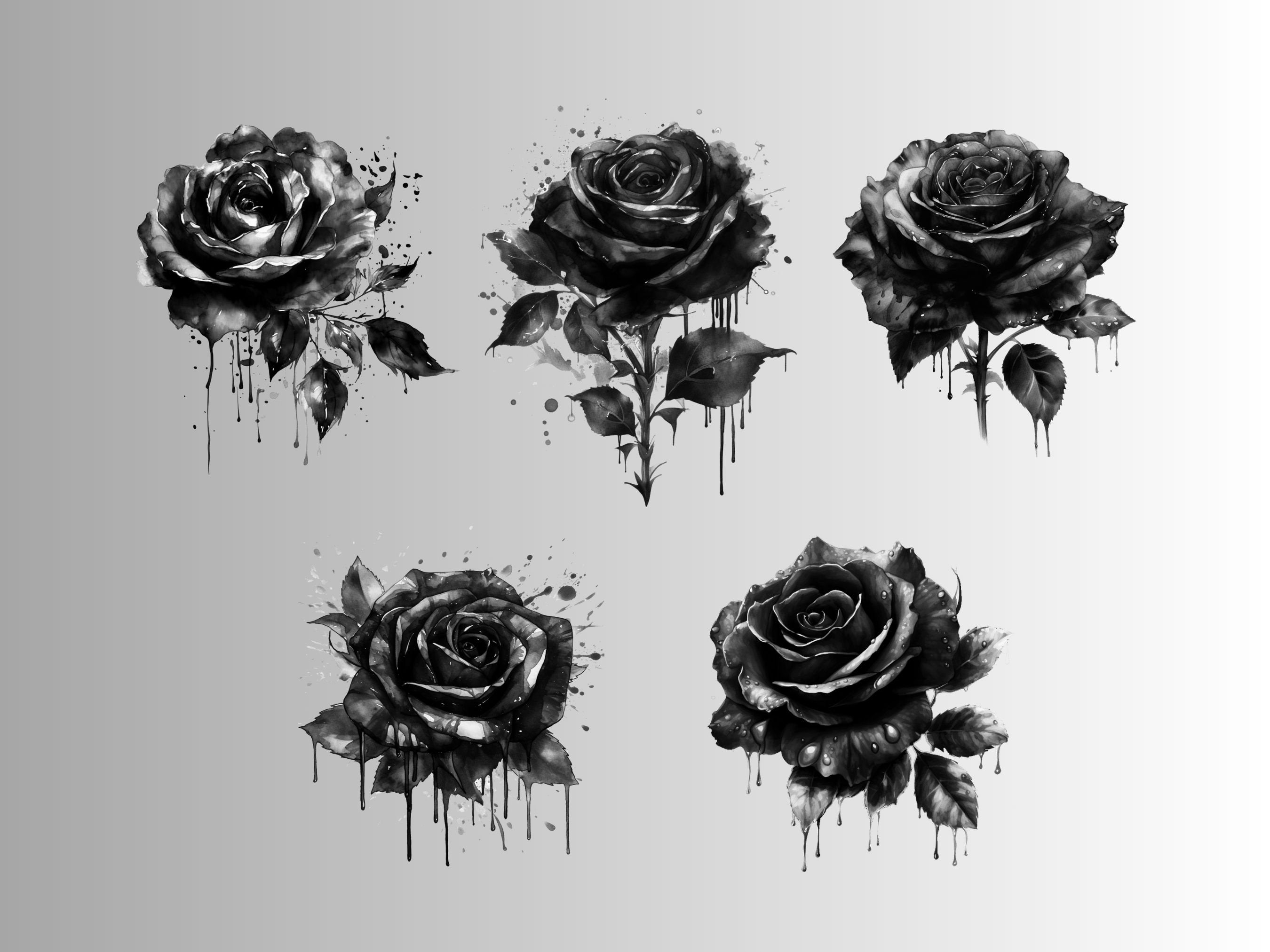 Full Black Silver Roses Watercolor Clipart Floral Clip Art - Etsy