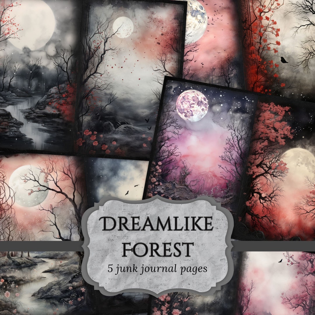 Dreamlike Forest Junk Journal Pages, Surreal Woodland Scrapbook, Dark ...
