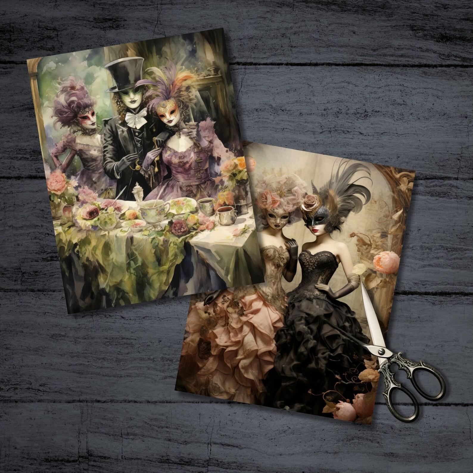 Gothic Spring Masquerade Junk Journal Papers, Mask Ball Scrapbook Page ...