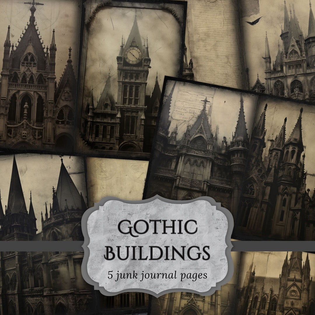Gothic Buildings Junk Journal Pages, Dark Fantasy Scrapbook Page ...
